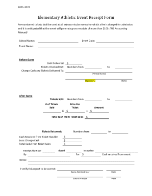 Fillable Online Elementary Athletic Event Receipt Form Fax Email Print ...