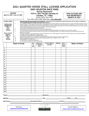 Fillable Online 2021 QUARTER HORSE STALL LICENSE APPLICATION Fax Email ...