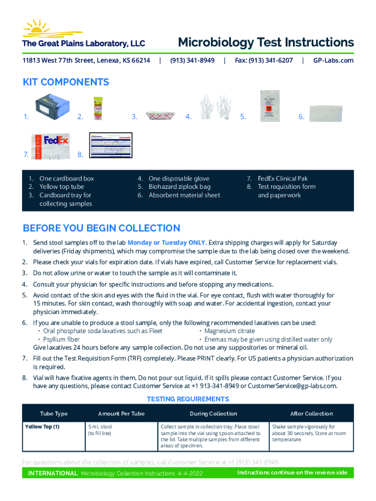 Fillable Online Microbiology Test Instructions Fax Email Print - pdfFiller