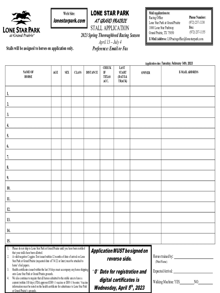 Fillable Online 2023 TB Spring Stall Application - LSP Fax Email Print ...