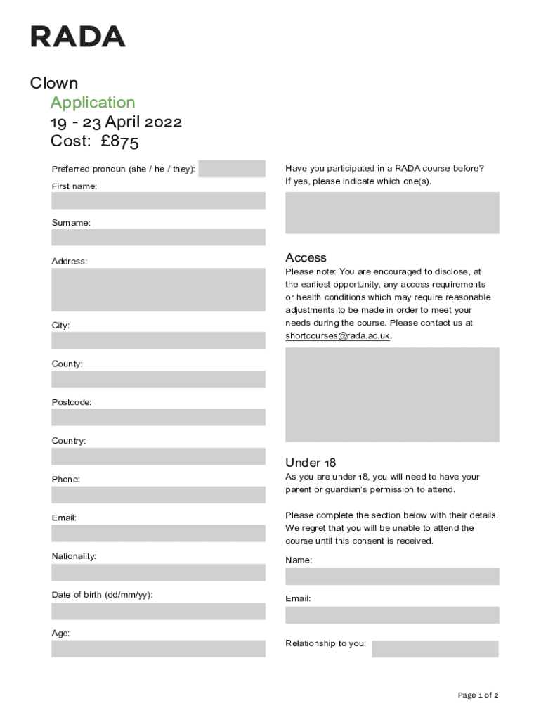 Fillable Online Clown Application 19 - 23 April 2022 Cost: 875 Fax ...