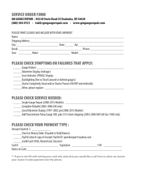 Fillable Online SERVICE ORDER FORM IMPORTANT! PLEASE CHECK ... Fax ...