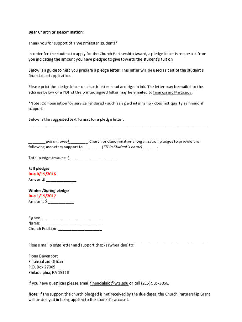 Fillable Online Church Partnership Statement of Intent Letter Fax Email ...