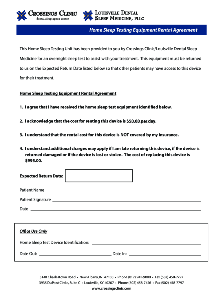Fillable Online Home Sleep Testing Equipment Rental Agreement Fax Email ...