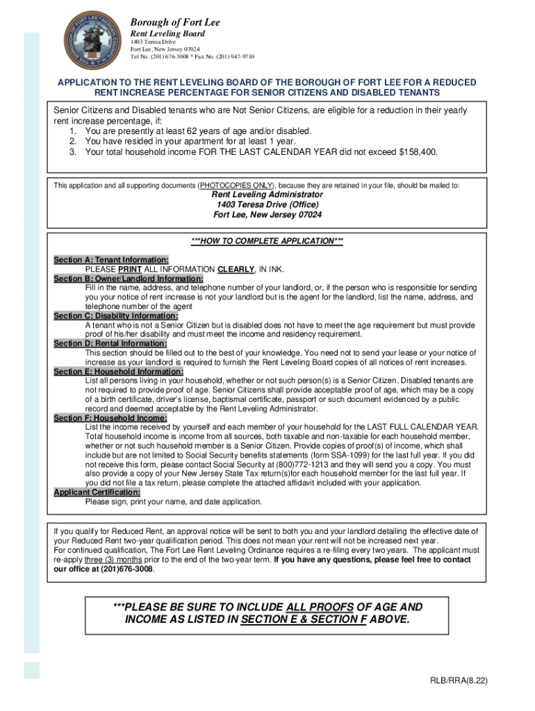 Fillable Online Rent Leveling BoardFort Lee Borough, NJ Fax Email Print ...