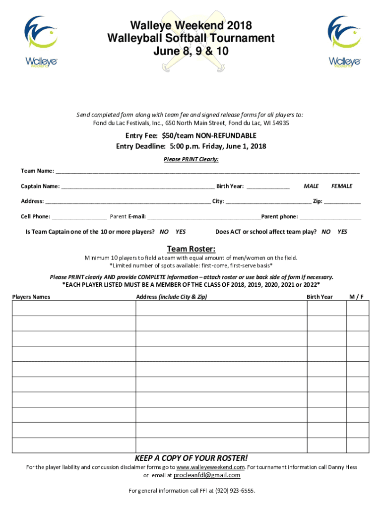 Fillable Online Walleye Weekend features tournaments for competitive ... Fax Email Print - pdfFiller