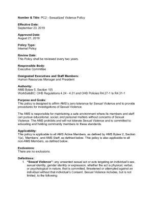 Fillable Online Number & Title: PC2 - Sexualized Violence Policy ...