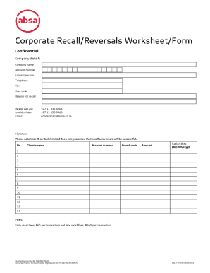 Fillable Online Corporate Recall/Reversals Worksheet/Form Fax Email ...