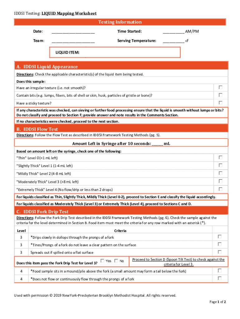 Fillable Online IDDSI Testing: LIQUID Mapping Worksheet Fax Email Print ...