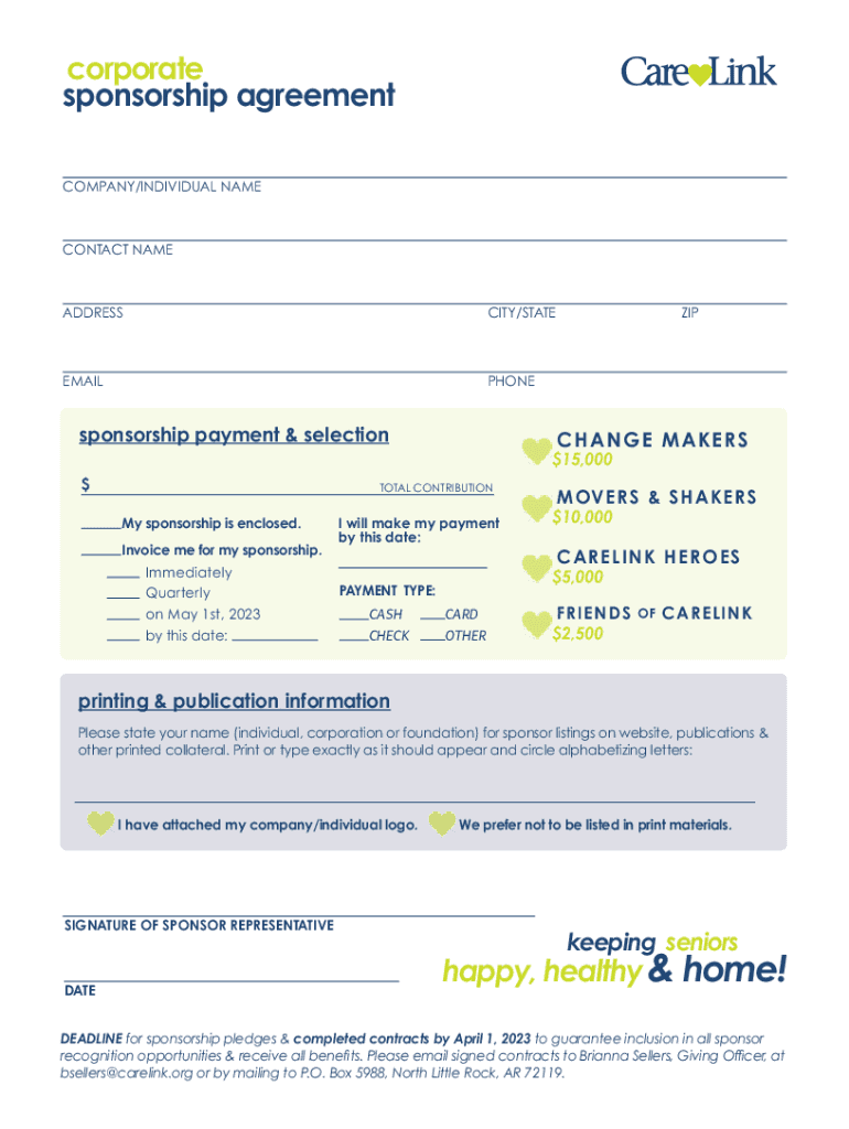 Fillable Online Sponsorship Agreement: Free Template Fax Email Print ...