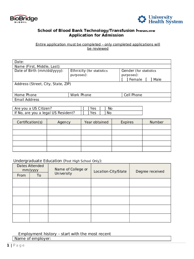 APPLICATION FOR LICENSURE OF A BLOOD BANK Doc Template | pdfFiller