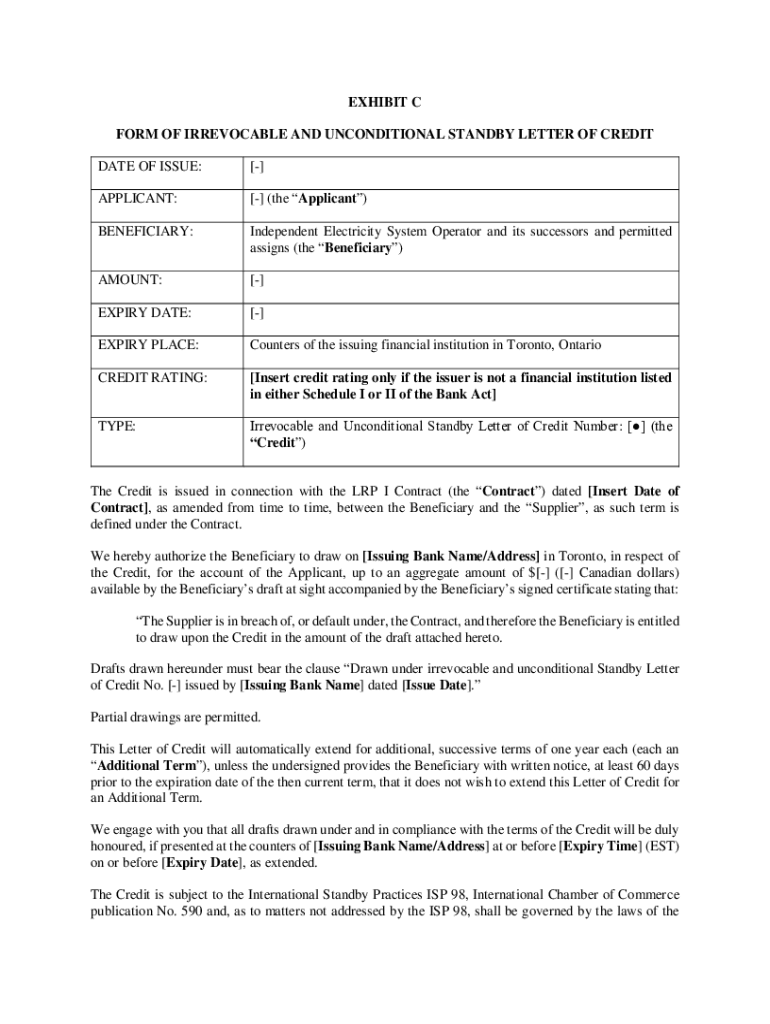 Fillable Online Exhibit-C-Form-of-Irrevocable-Standby-Letter-of-Credit ...