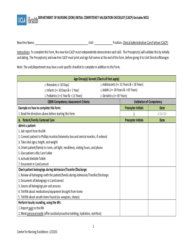 Fillable Online department of nursing (don) initial competency ...