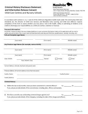 Fillable Online Criminal History Disclosure Statement and Information ...