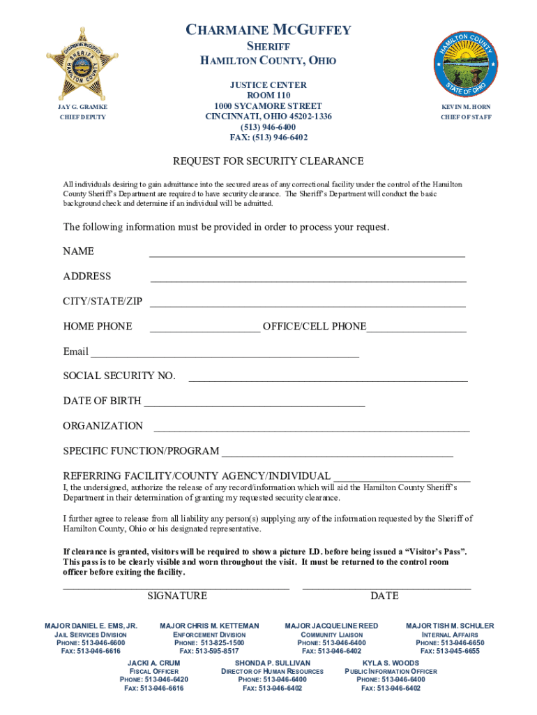 Fillable Online Request for Security Clearance Fax Email Print - pdfFiller