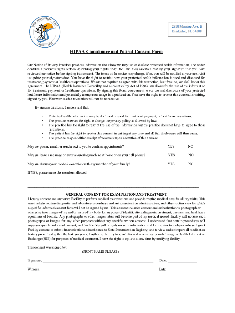 Fillable Online HIPAA Compliance and Patient Consent Form Fax Email Print - pdfFiller