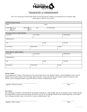 Fillable Online TRANSFER of OWNERSHIP Fax Email Print - pdfFiller