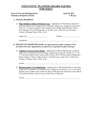 Fillable Online TENTATIVE PLANNING BOARD AGENDA FOR 4/20/22 Town of ...