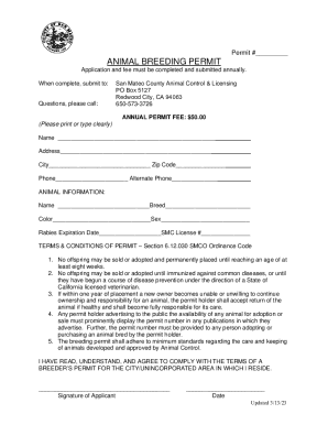 Fillable Online ANIMAL BREEDING PERMIT Fax Email Print - pdfFiller