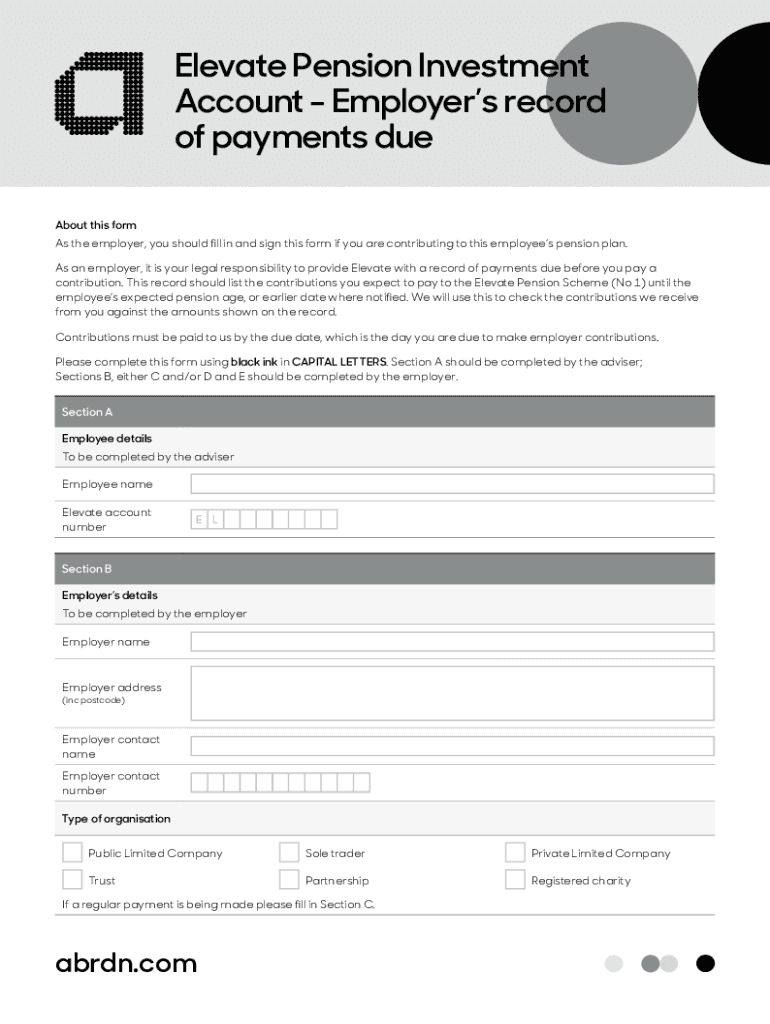 Fillable Online elevate-employers-record-of-payments-due-form. ... Fax ...
