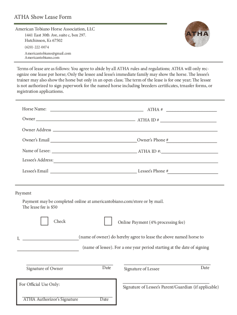 Fillable Online ATHA Show Lease Form Fax Email Print - pdfFiller