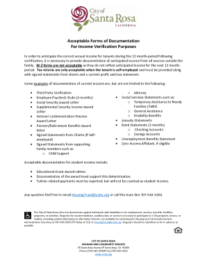 Fillable Online Acceptable Forms of Documentation For Income ...
