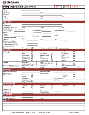 Fillable Online Pump Application Data Sheet Form Fax Email Print ...