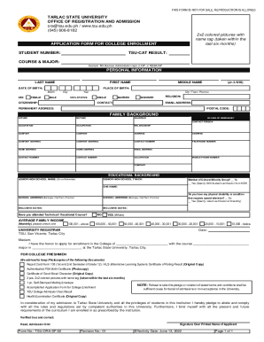 Fillable Online TSU-ORA SF-02 Application Form for College Enrollment ...