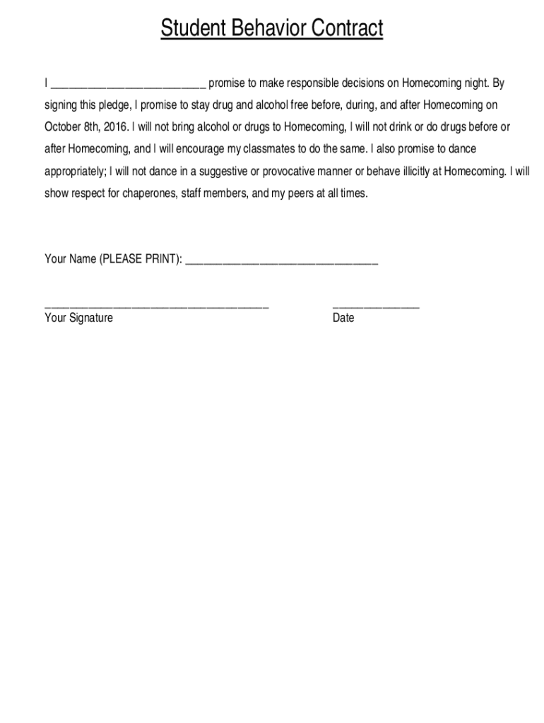 Fillable Online Behaviour Agreement Template - Behavior Contract Fax ...