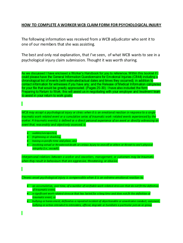 Fillable Online how to complete a worker wcb claim form for ...