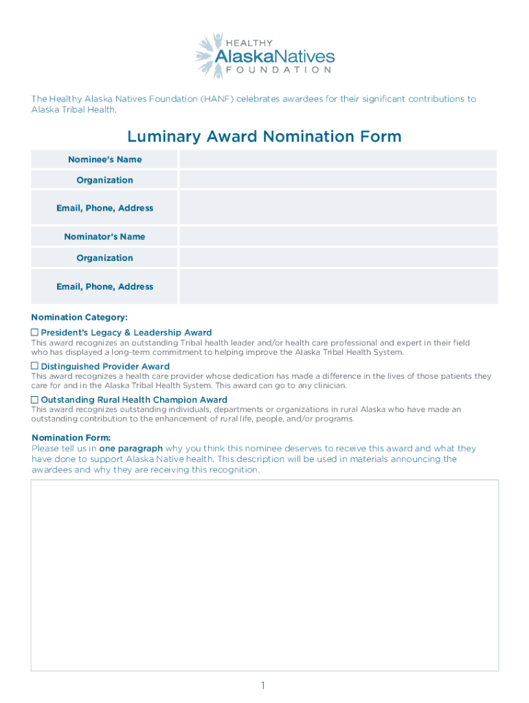 Fillable Online Luminary Award Nomination Form Fax Email Print - pdfFiller