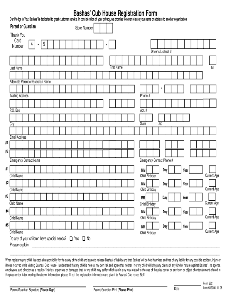 Fillable Online Bashas' Cub House Registration Form Fax Email Print ...