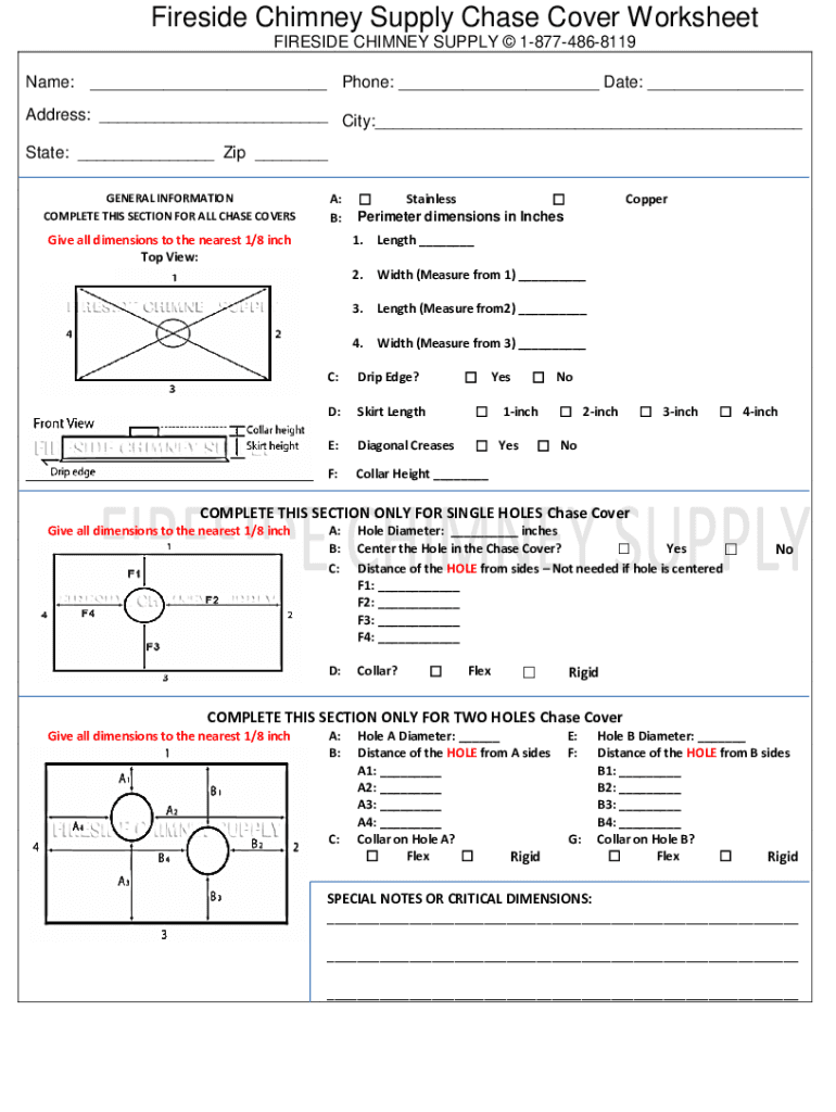 Fillable Online Fireside Chimney Supply Chase Cover Worksheet Fax Email ...