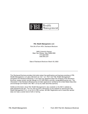 Fillable Online FBL Wealth Management, 1 Form ADV Part 2A, Disclosure ...