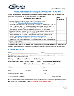 Fillable Online ASSOCIATE DEGREE IN NURSING (ADN) APPLICATION PHASE ...
