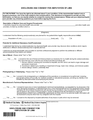 Fillable Online Disclosure and Consent for Amputation of Limb. Disclosure and Consent Fax Email ...