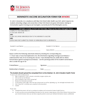 Fillable Online MENINGITIS VACCINE DECLINATION FORM FOR MINORS St ...