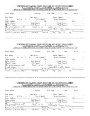 Fillable Online Youth Registration Forms. Youth Registration Forms Fax ...