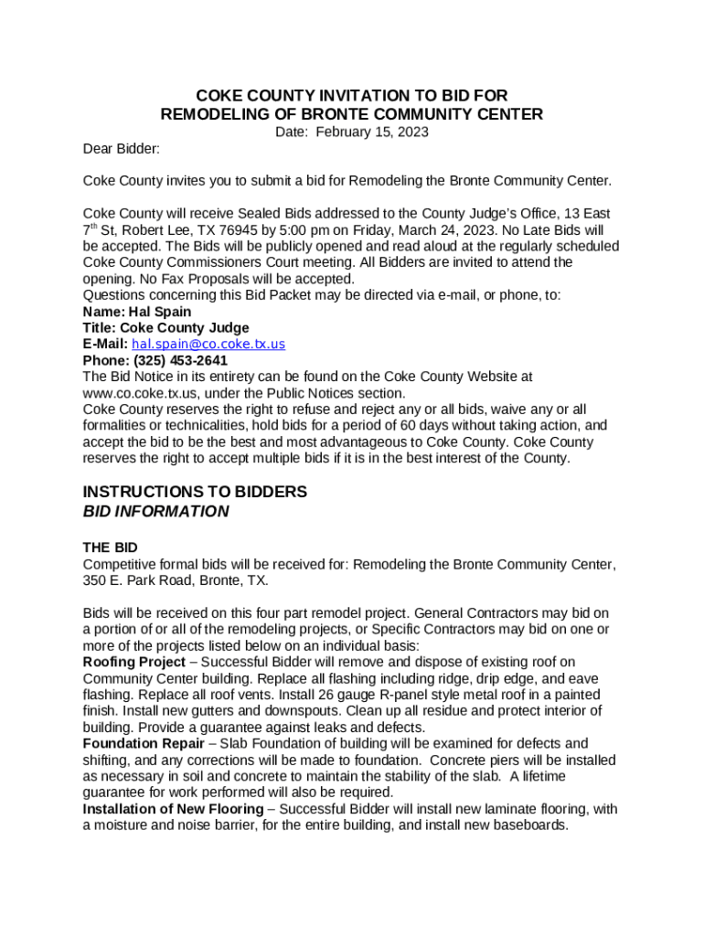 Advertisement for Bids - Coke County Water Supply Corporation Doc ...