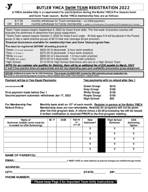 Fillable Online butler bcfymca REGISTRATION FOR THE BUTLER YMCA SWIM ...