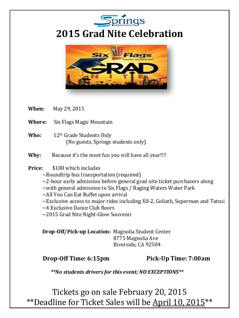 Fillable Online Junior High Grad Nite - Six Flags Magic Mountain Fax ...