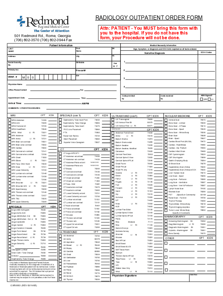 Fillable Online Generic Radiology Order Form. Daily Life Fax Email ...