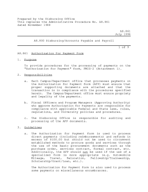 Fillable Online A8.861 Authorization for Payment Form Fax Email Print ...