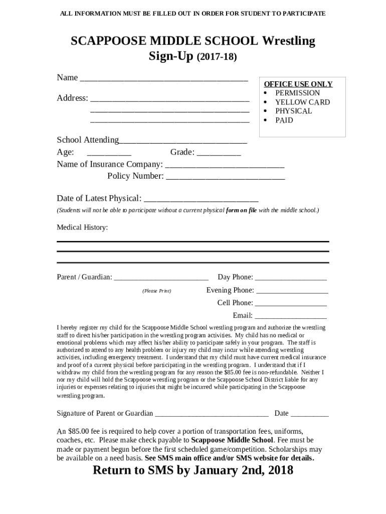 Scappoose Wrestling Doc Template | pdfFiller