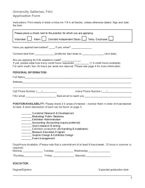 Fillable Online University Galleries, FAU Application Form Fax Email Print - pdfFiller