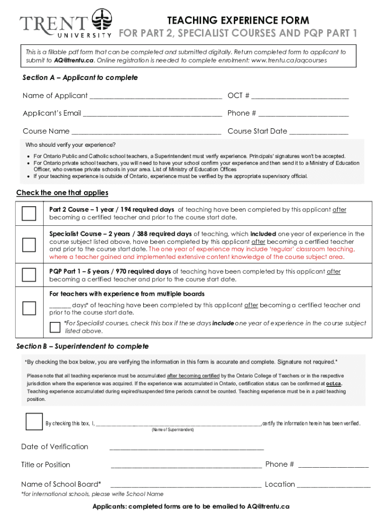 Fillable Online teaching experience form Fax Email Print - pdfFiller