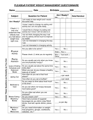 Fillable Online Weight ManagementPGD Risk Assessment Form Fax Email ...