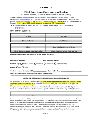 Fillable Online EXHIBIT A Field Experience Placement Application Fax ...