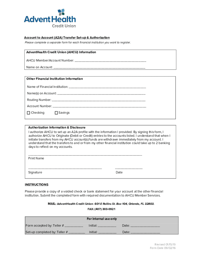 Fillable Online Account to Account (A2A) Transfer Set-up & Authorization ... Fax Email Print ...