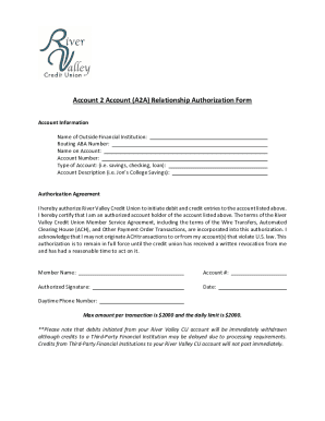 Fillable Online Account 2 Account (A2A) Relationship Authorization Form ...